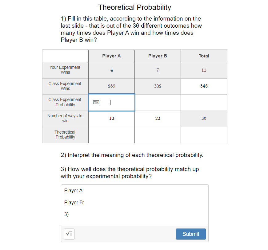 Solved Theoretical Probability 1) Fill in this table, | Chegg.com