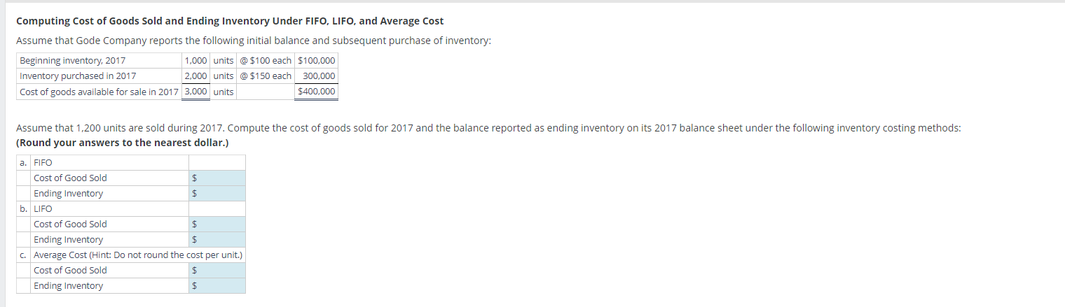 Solved Computing Cost of Goods Sold and Ending Inventory | Chegg.com