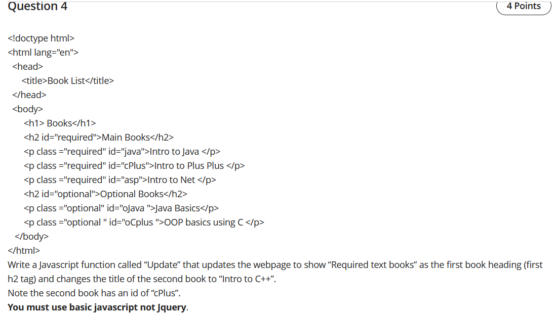 Solved Question 4 4 Points Book List | Chegg.com