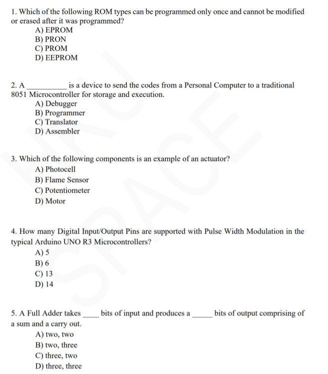Solved 1. Which of the following ROM types can be programmed | Chegg.com