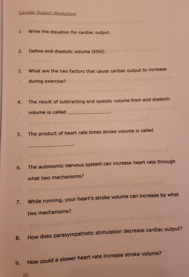 Solved Cardiac Outout Worksheet 1. Write the equation for | Chegg.com