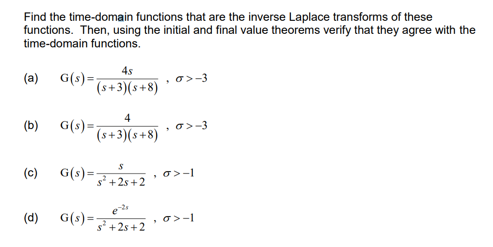 Solved Find the time-domain functions that are the inverse | Chegg.com