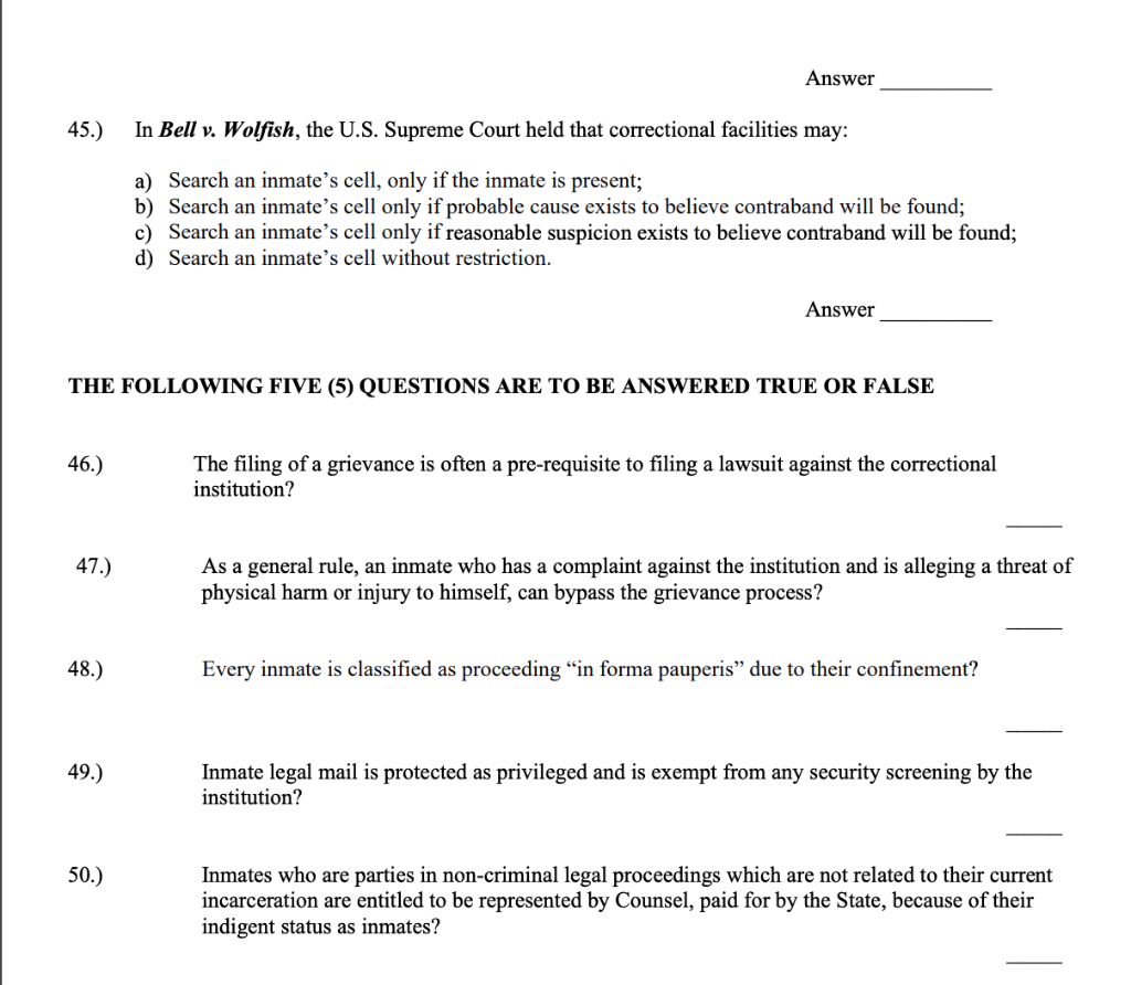 CRIMINAL JUSTICE QUESTIONS. Indigent inmates have | Chegg.com