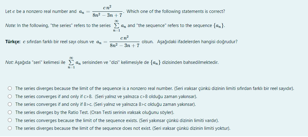 Solved cn2 Let c be a nonzero real number and an = Which one | Chegg.com
