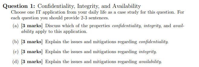 Solved Question 1: Confidentiality, Integrity, and | Chegg.com