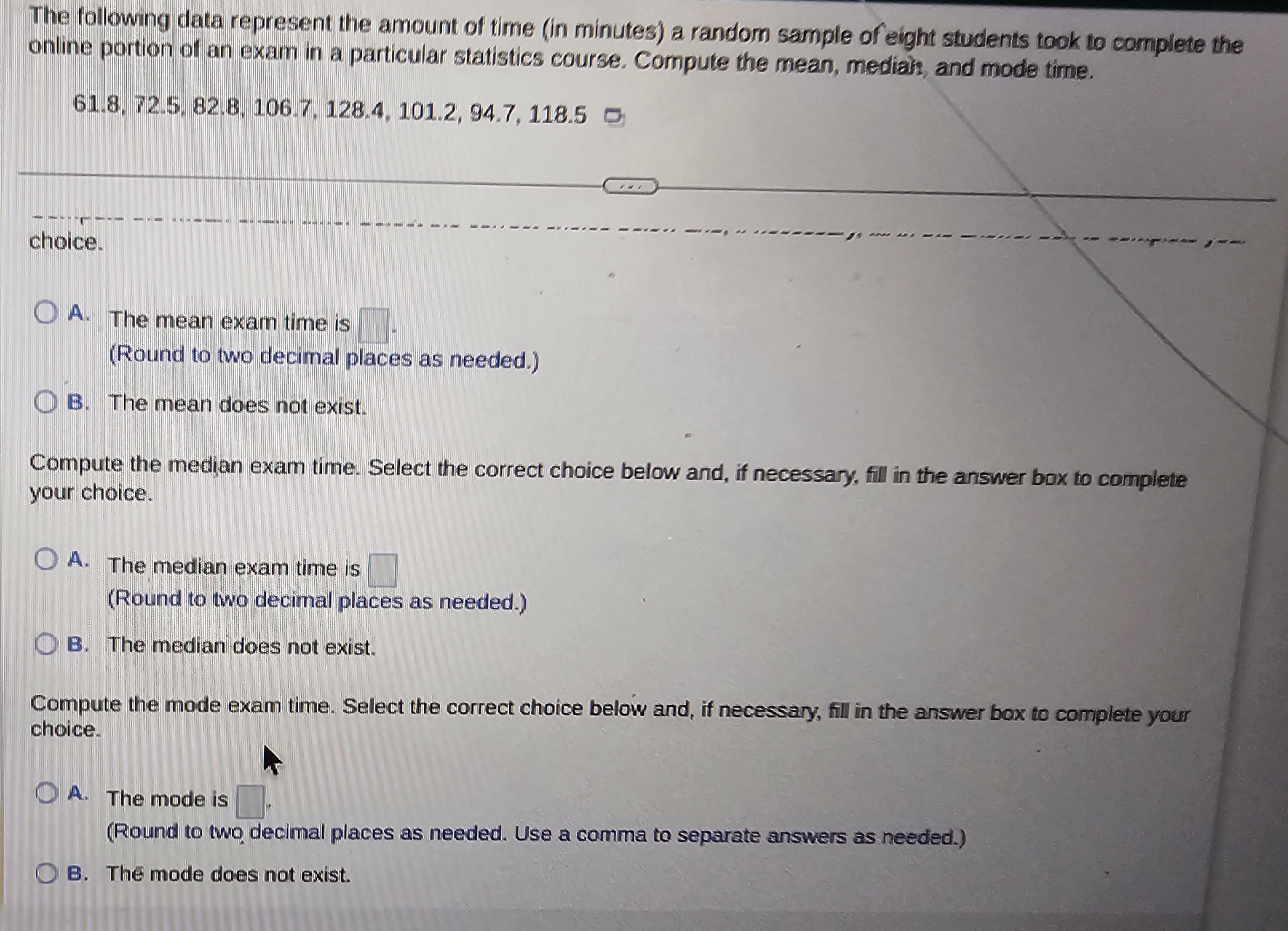 Solved The following data represent the amount of time (in | Chegg.com