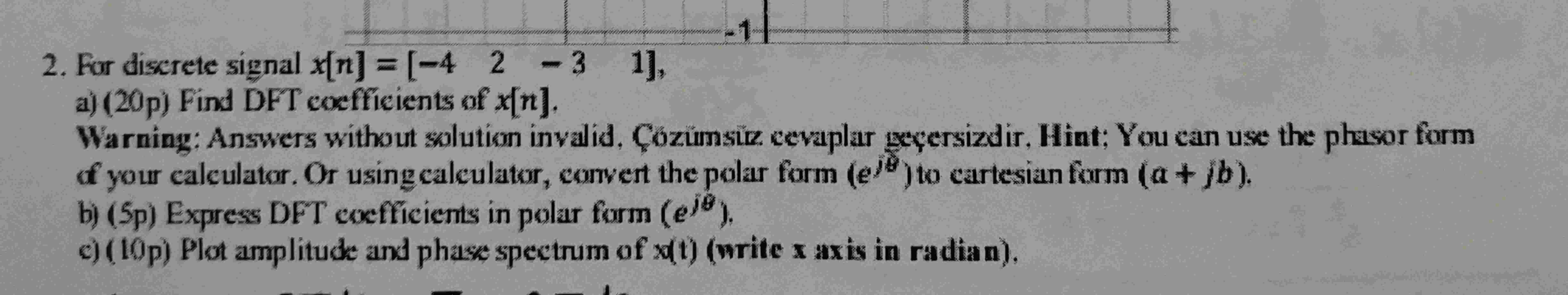Solved For discrete signal x[n]=[-42-31],a) (20p) ﻿Find DFT | Chegg.com