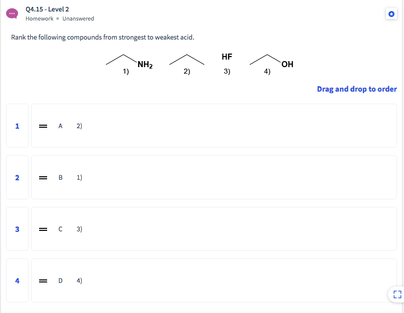Solved Q4.15 - Level 2 Homework. Unanswered Rank the | Chegg.com