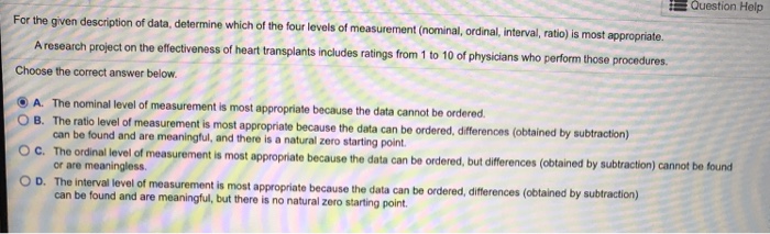 Solved Question Help For the given description of data, | Chegg.com