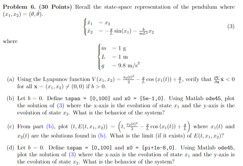 Problem 6. (30 Points) Recall the state-space | Chegg.com