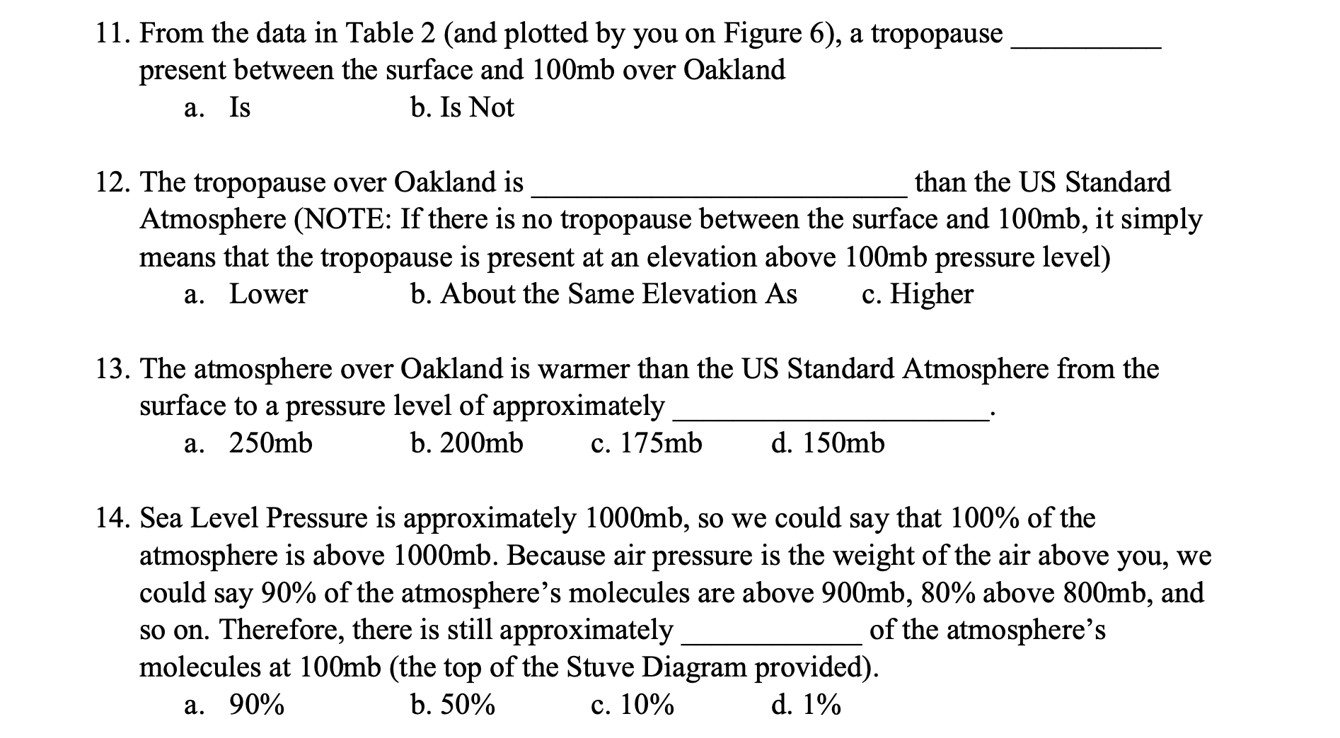 Solved Table 2 Data From A Radiosonde Launch Over Oakland 