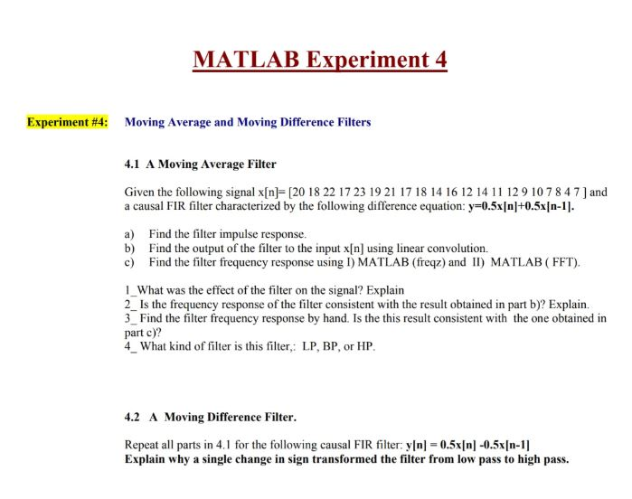Solved MATLAB Experiment 4 Experiment #4: Moving Average and | Chegg.com