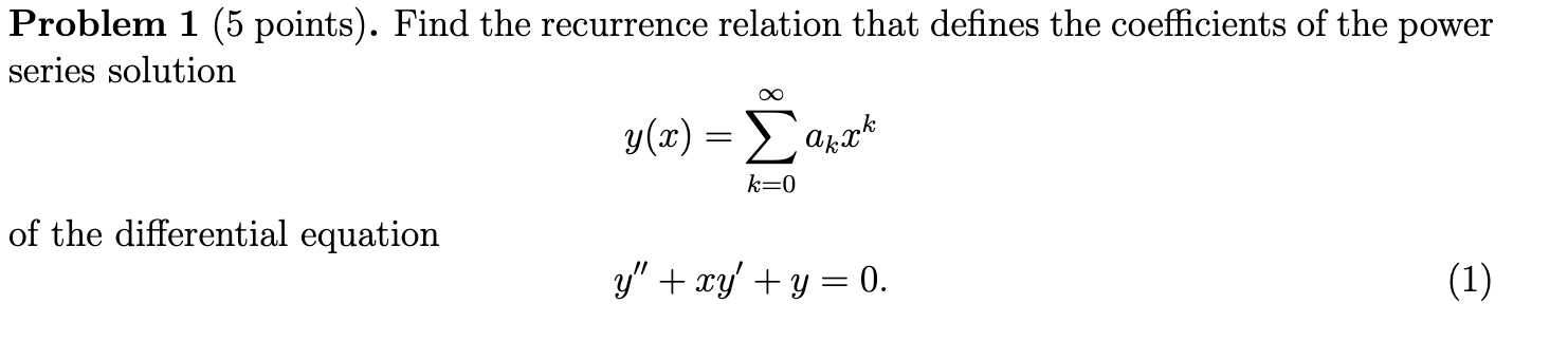 Solved Problem 1 (5 points). Find the recurrence relation | Chegg.com