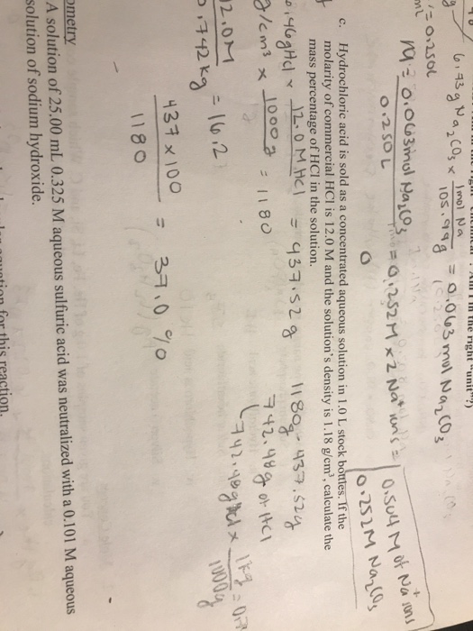 Solved os. of Na n c. Hydrochloric acid is sold as a | Chegg.com