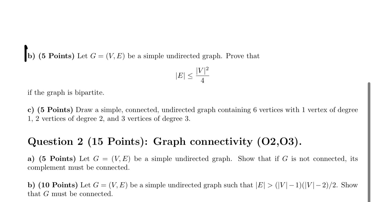 Solved b) (5 Points) Let G=(V,E) be a simple undirected | Chegg.com