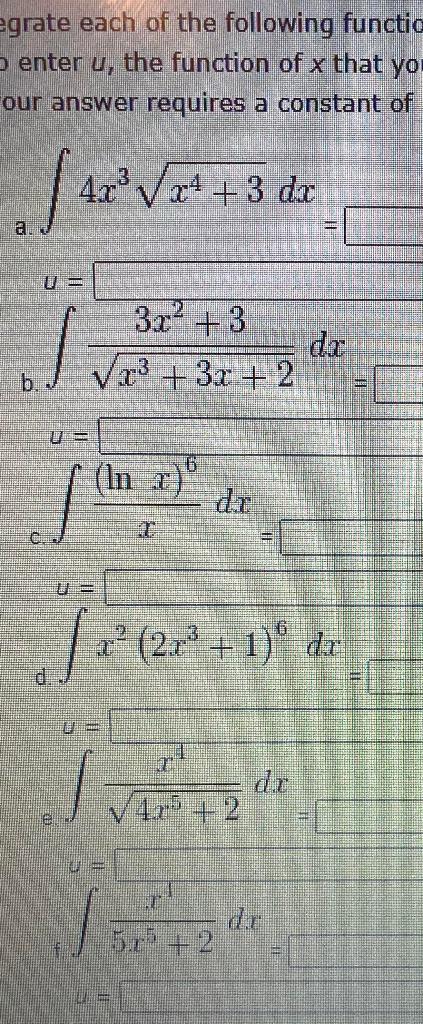 Solved Integrate each of the following functions using | Chegg.com