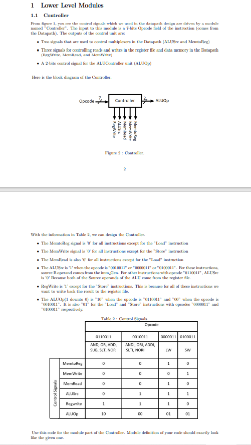 Solved 1 Lower Level Modules 1.1 Controller From figure 1, | Chegg.com