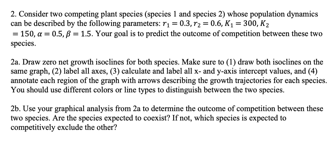 Solved 2. Consider two competing plant species (species 1 | Chegg.com
