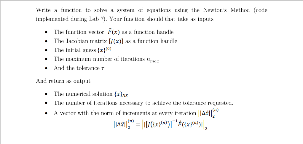 MATLAB HW HELP: Write a function to solve a system of | Chegg.com