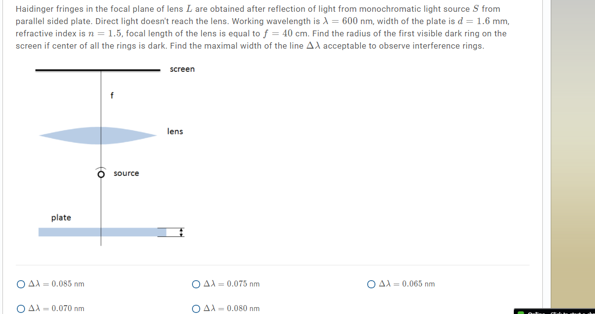 Solved Haidinger fringes in the focal plane of lens L are | Chegg.com
