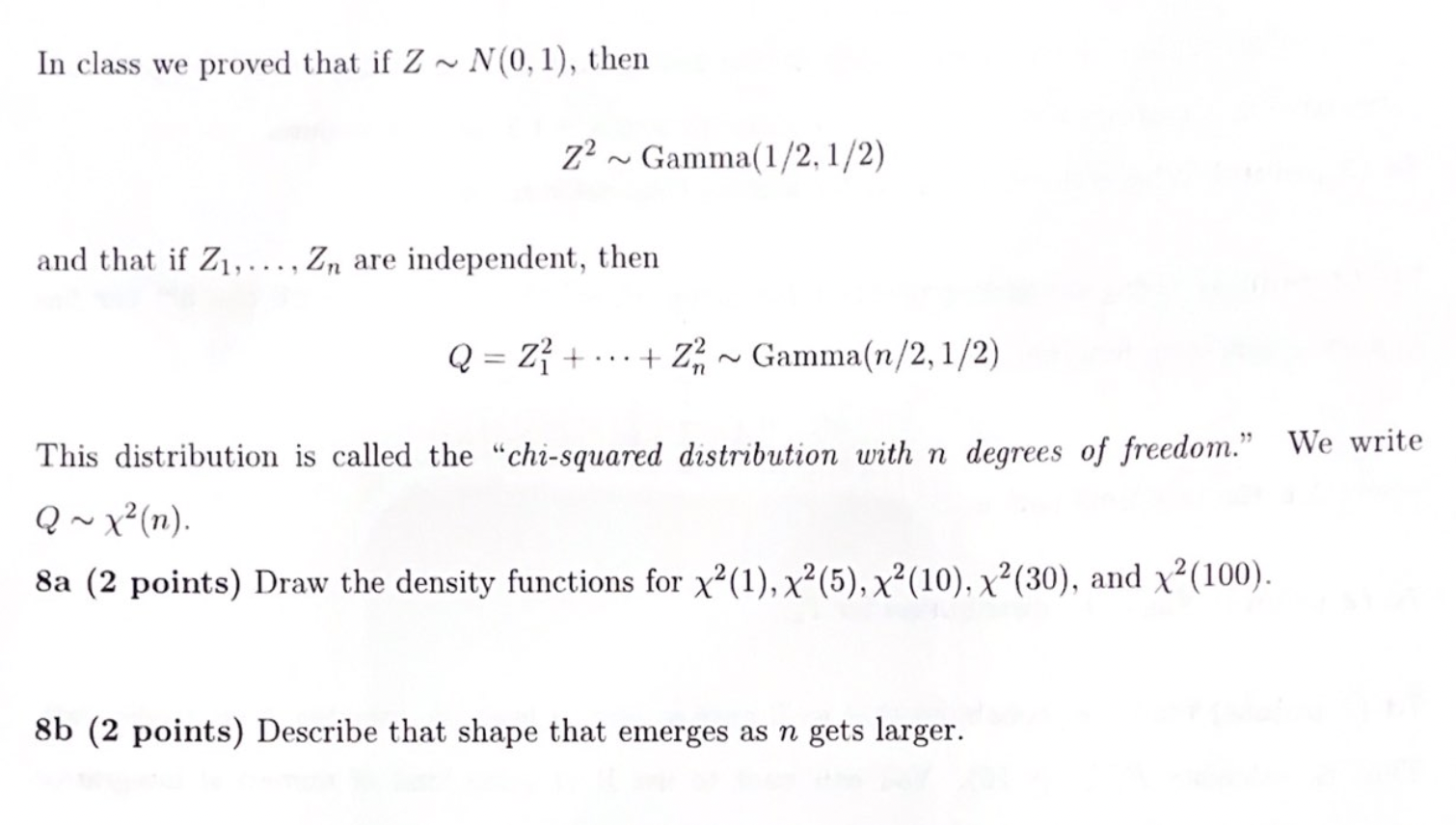 Solved In class we proved that if Z∼N(0,1), then | Chegg.com