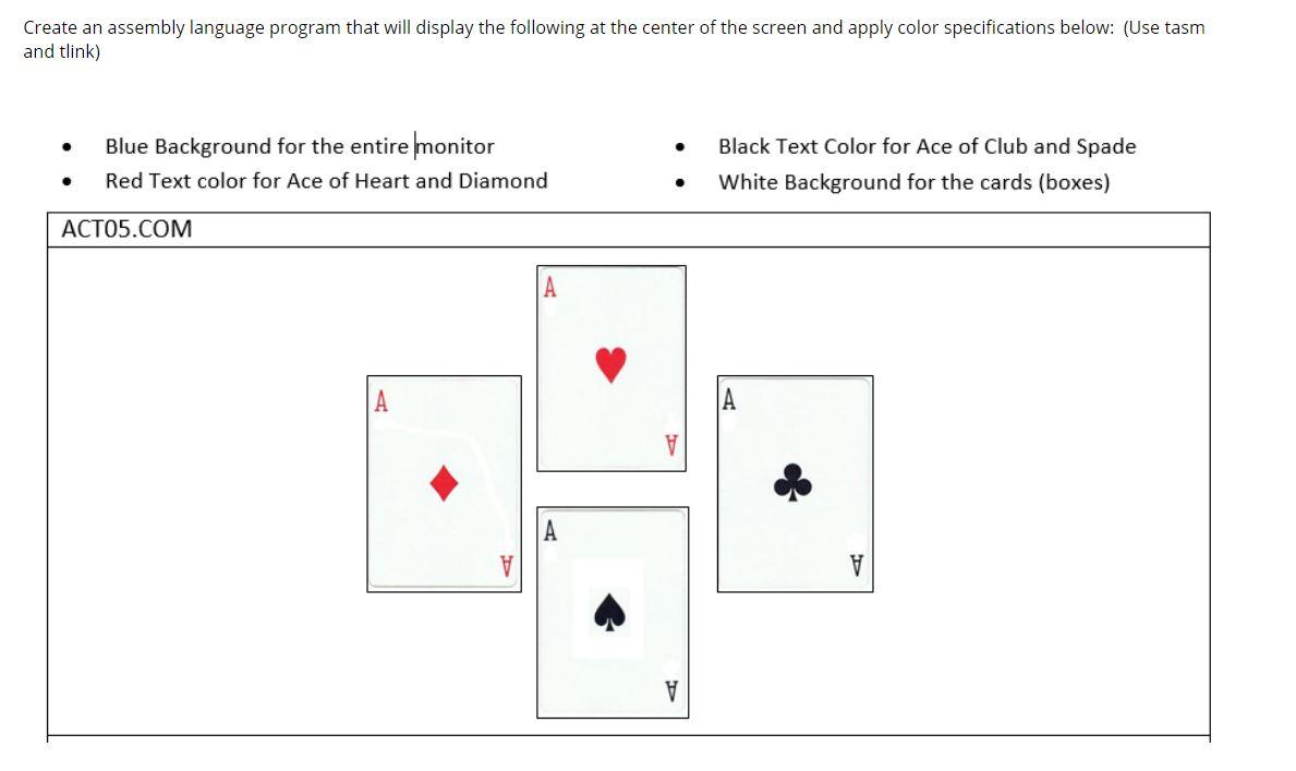 Create an assembly language program that will display | Chegg.com