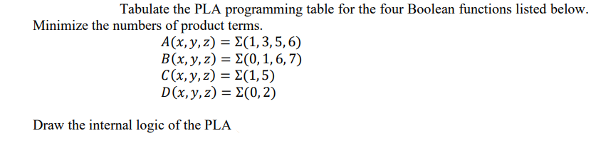 Solved Tabulate The Pla Programming Table For The Four