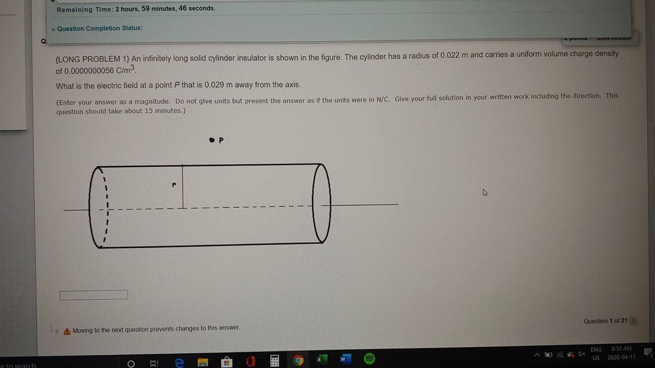 Solved An infinitely long solid cylinder insulator is shown | Chegg.com