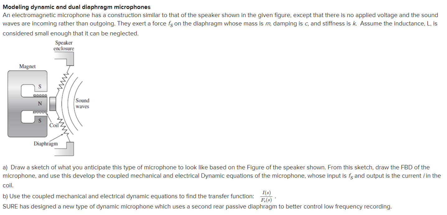 Solved Modeling dynamic and dual diaphragm microphones An | Chegg.com