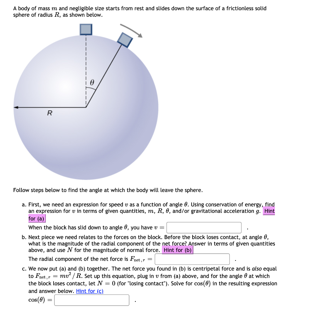 Solved A body of mass m and negligible size starts from rest | Chegg.com