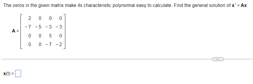 Solved The zeros in the given matrix make its characteristic | Chegg.com