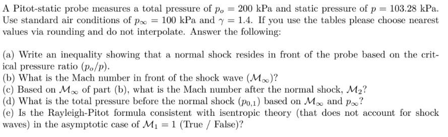 A Pitot-static probe measures a total pressure of | Chegg.com