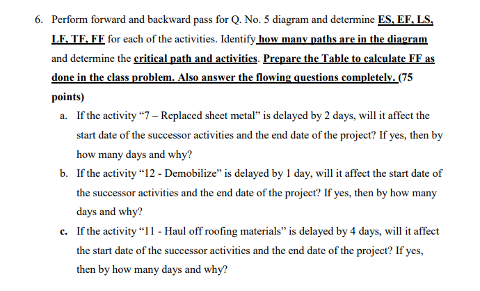 Solved 6. Perform forward and backward pass for Q. No. 5 | Chegg.com