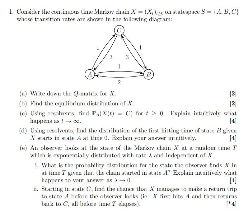 Consider the continuous time Markov chain X=(Xt)t≥0 | Chegg.com