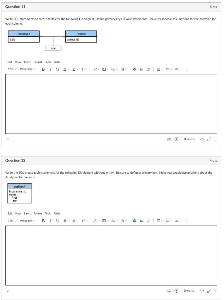 Solved Question 11 5 pts Write SQL statements to create | Chegg.com