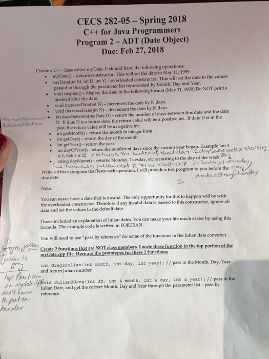 Solved CECS 282-05- Spring 2018 C++ for Java Programmers | Chegg.com