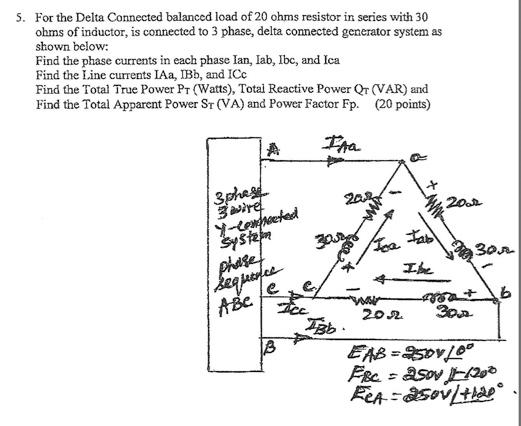Solved For the Delta Connected balanced load of 20 Ohms | Chegg.com