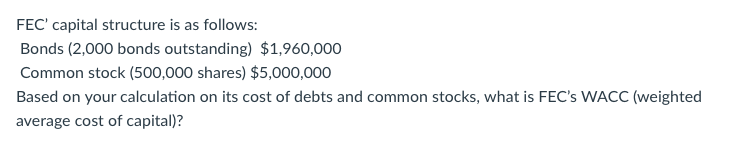 FEC' capital structure is as follows: Bonds (2,000 | Chegg.com