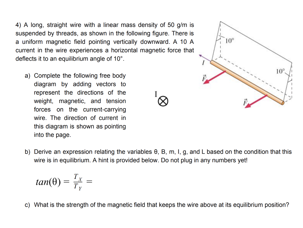 Solved 4) A long, straight wire with a linear mass density | Chegg.com