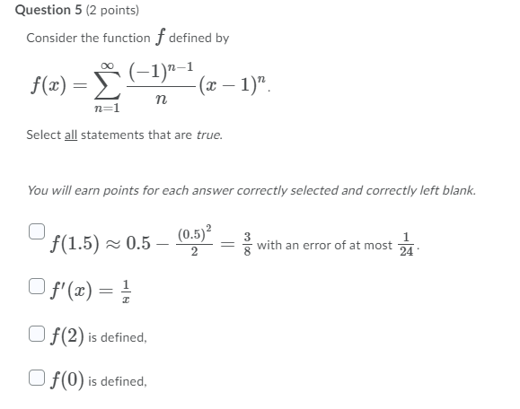 Solved Question 5 (2 points) Consider the function f defined | Chegg.com