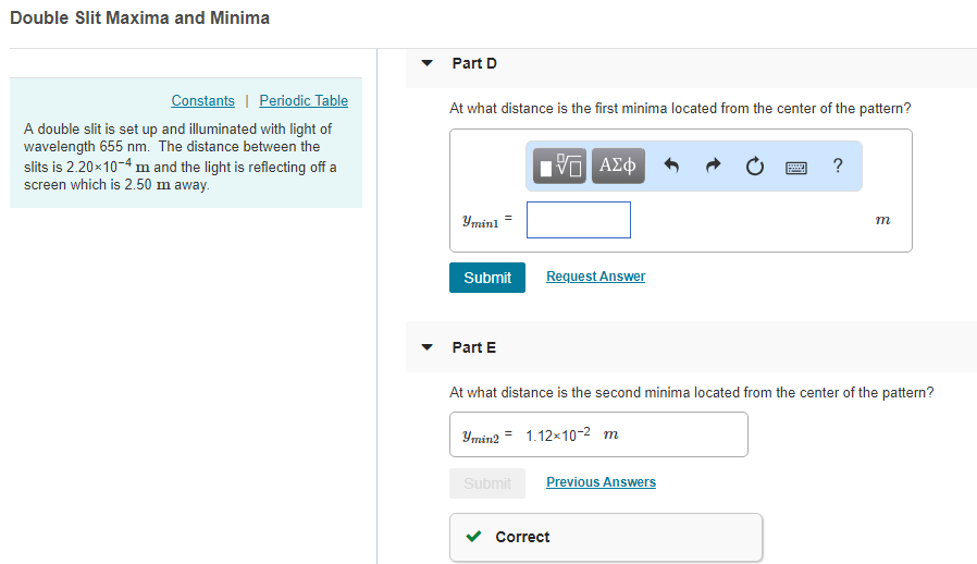 Solved Double Slit Maxima and Minima Constants1 Periodic | Chegg.com