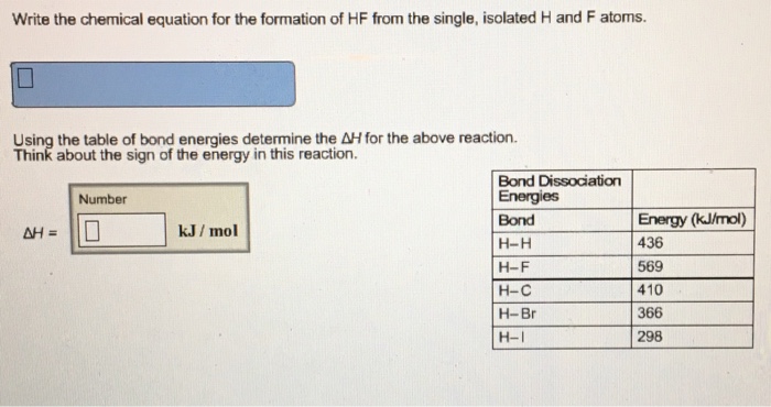 Solved Write the chermical equation for the formation of HF | Chegg.com