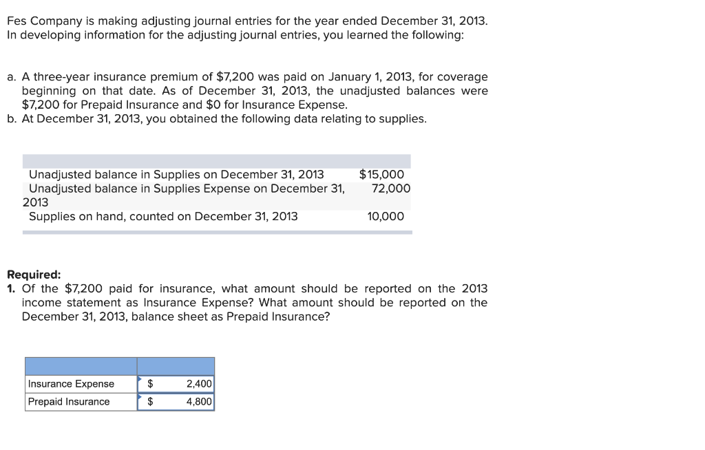 Solved Fes Company is making adjusting journal entries for | Chegg.com