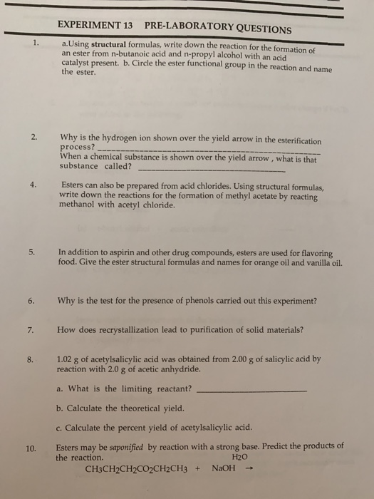 Solved EXPERIMENT 13 PRE-LABORATORY QUESTIONS a.Using | Chegg.com