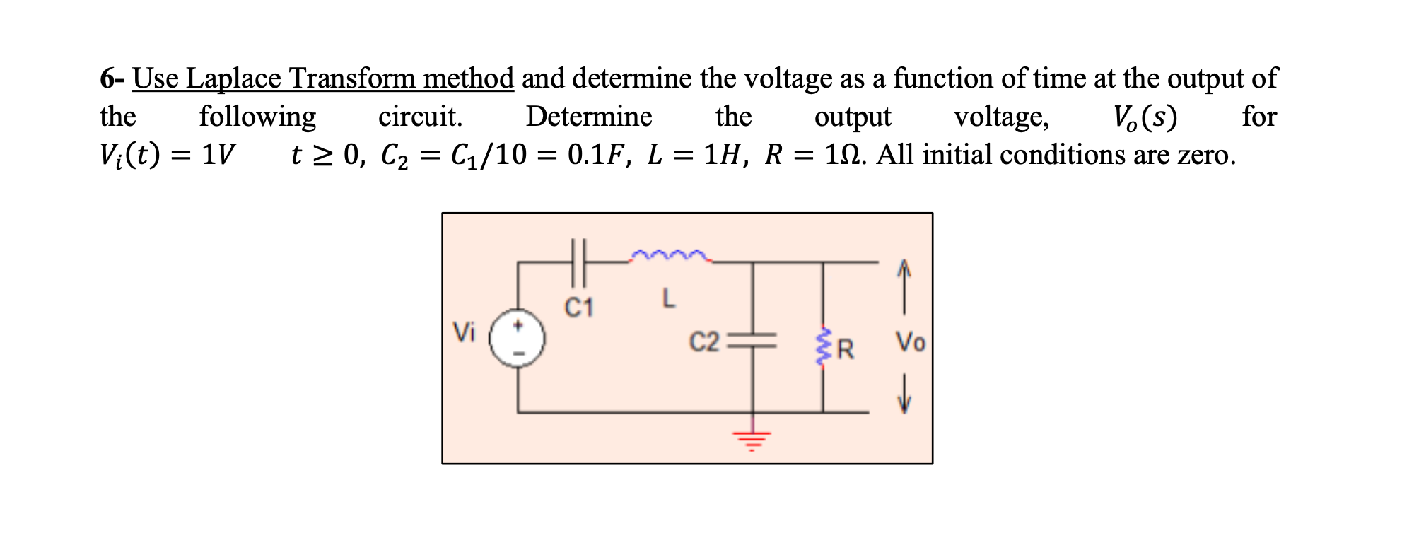 Solved 6- Use Laplace Transform method and determine the | Chegg.com