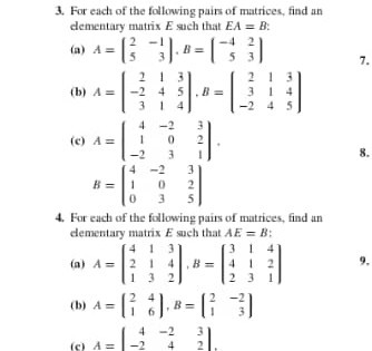 Solved 3. For each of the following pairs of matrices, find | Chegg.com