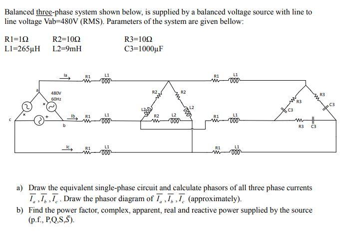 Solved Balanced three-phase system shown below, is supplied | Chegg.com