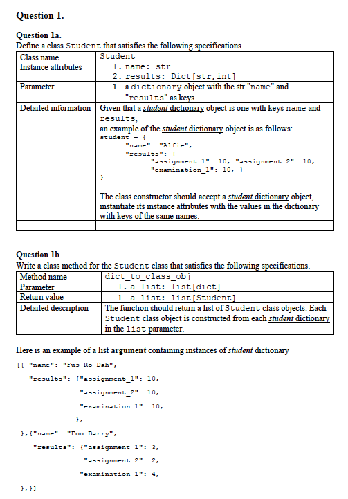 Solved Question 1 Question la. Define a class Student that | Chegg.com