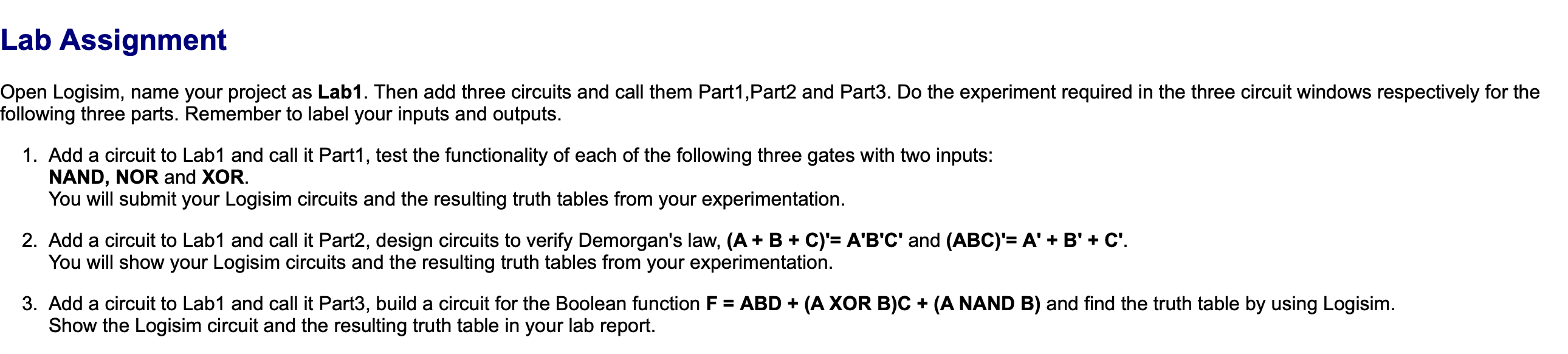 Solved Open Logisim, name your project as Lab1. Then add | Chegg.com