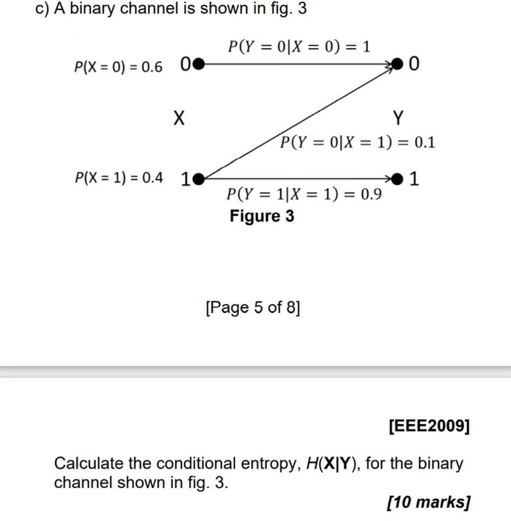 Solved c) A binary channel is shown in fig. 3 P(Y = 0[X = 0) | Chegg.com